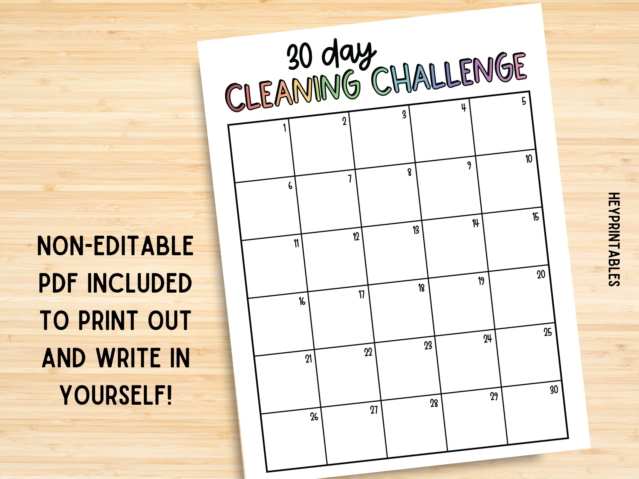 30 Day Cleaning Challenge Printable, Cleaning Planner, Cleaning Tracker ...