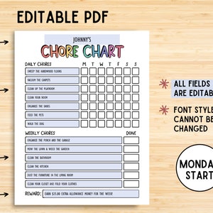 Editable Daily & Weekly Chore Chart for Teens, Simple Teens Reward ...