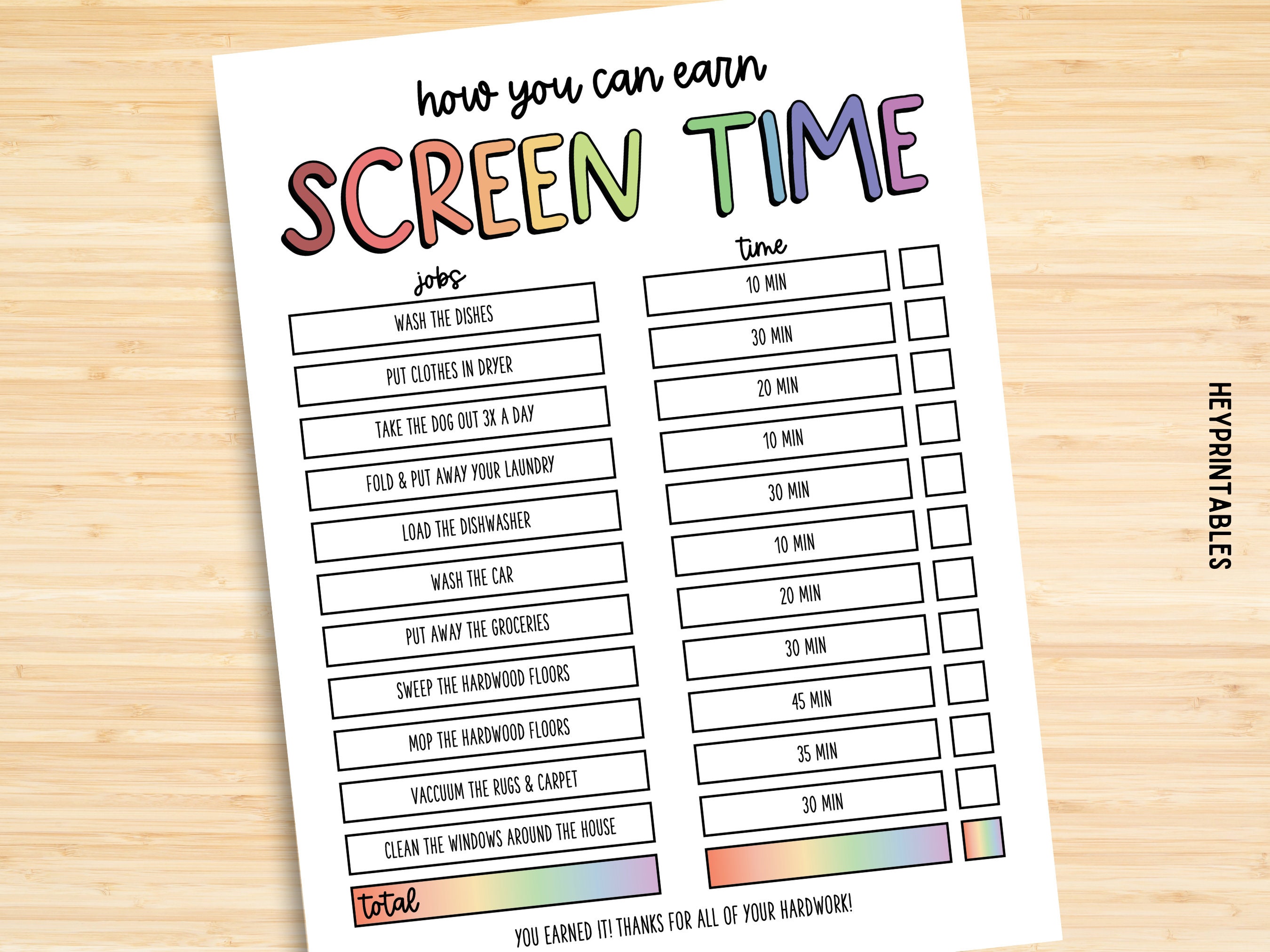 Screen Time Checklist Editable Printable Screen Time Chore - Etsy