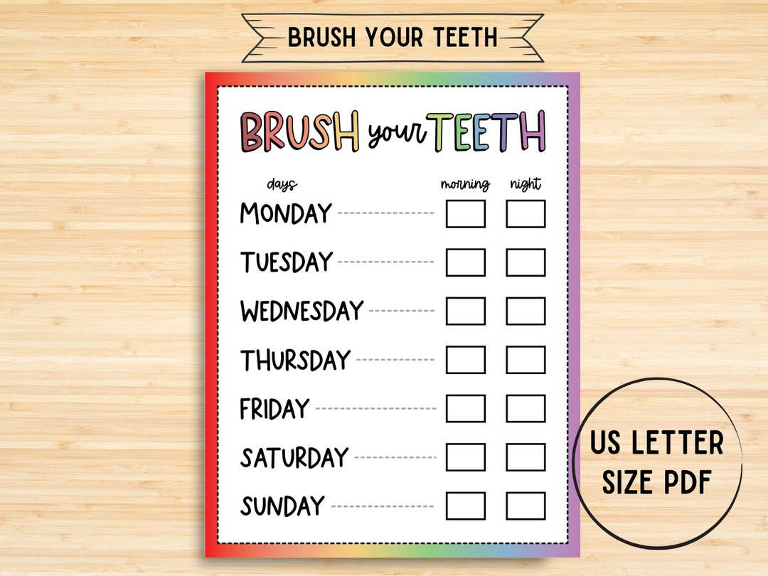 Brush Teeth Printable, Brush Teeth Chart, Toddler Brushing, Teeth ...