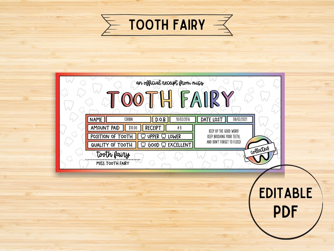 Tooth Fairy Receipt, Tooth Fairy Letter, Lost Tooth Gift, Pink Tooth ...