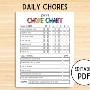 Editable Daily & Weekly Chore Chart for Teens, Simple Teens Reward ...