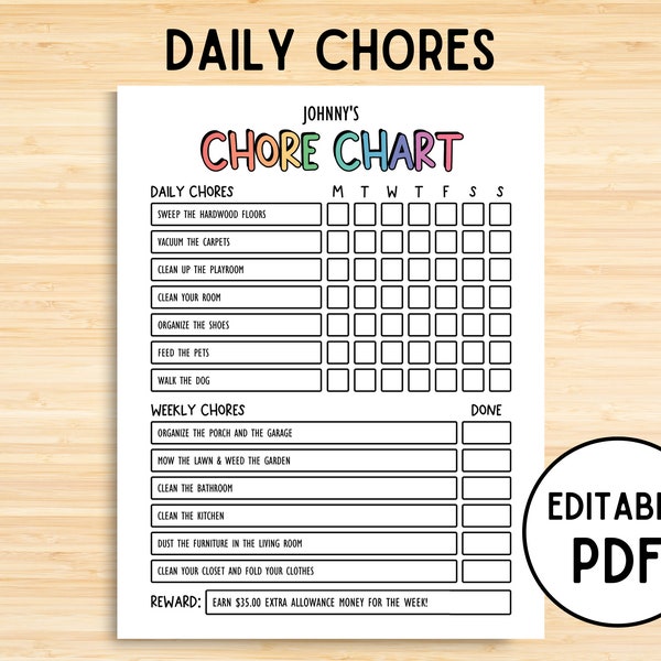 Simple Chart for Teens - Etsy