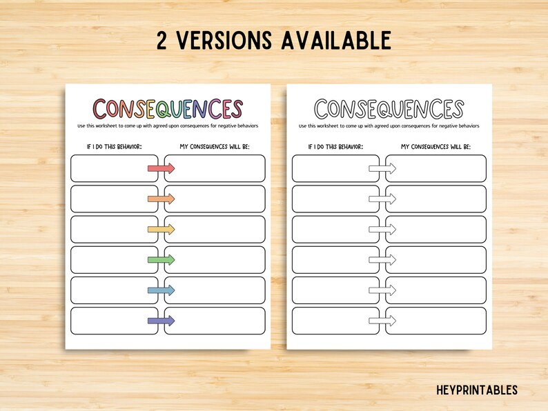 Editable Behavior Consequence Chart PDF, Consequence for My Own Action ...