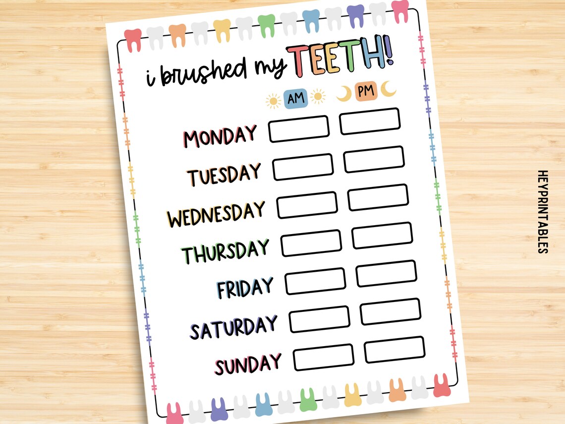Brush Teeth Printable, Brush Teeth Chart, Toddler Brushing, Teeth ...