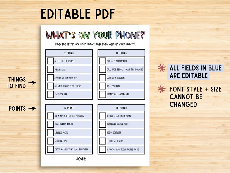 What's on Your Phone Game, Birthday Printable, Bridal Shower Game ...