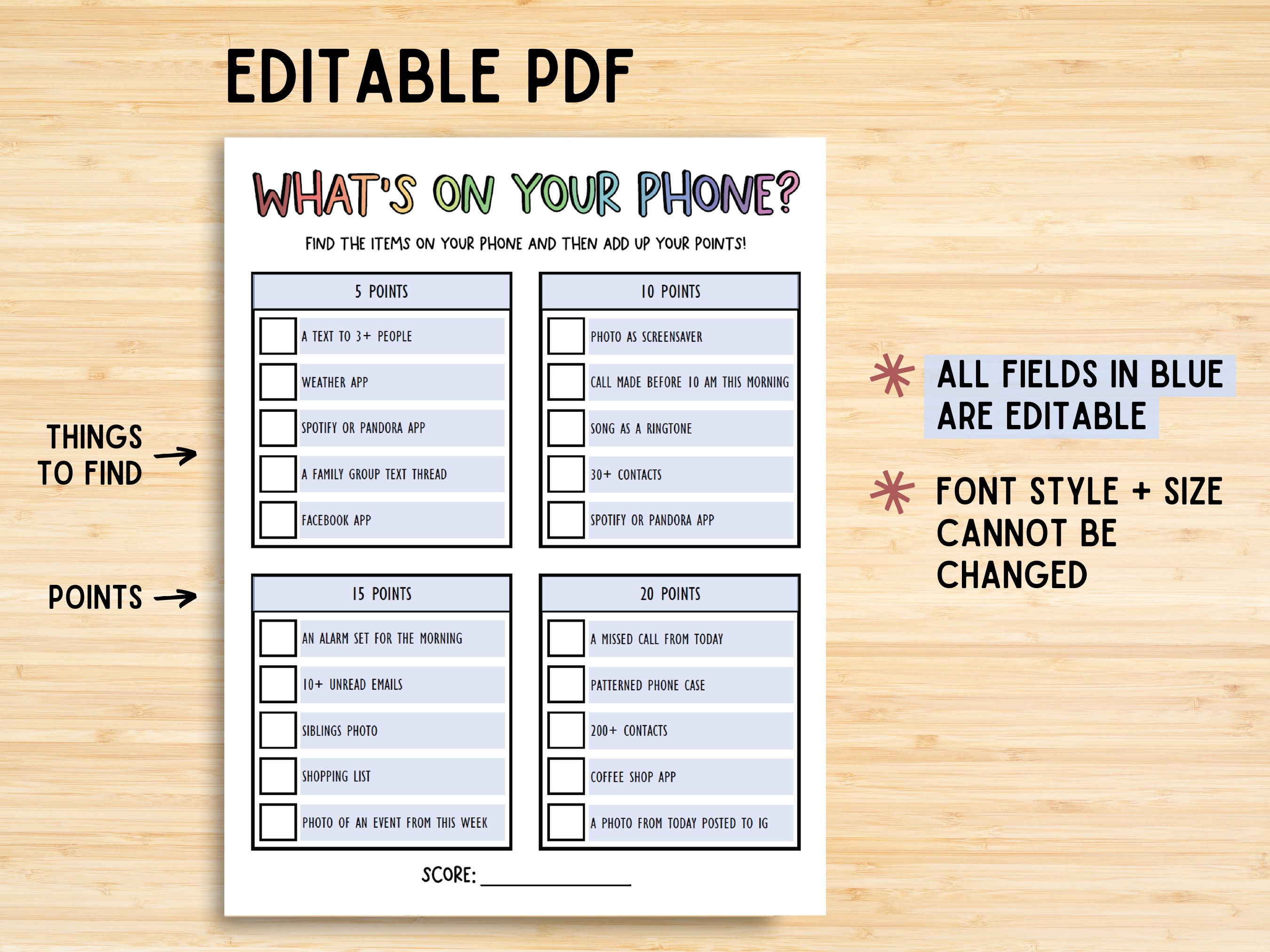 What's on Your Phone Game, Birthday Printable, Bridal Shower Game ...