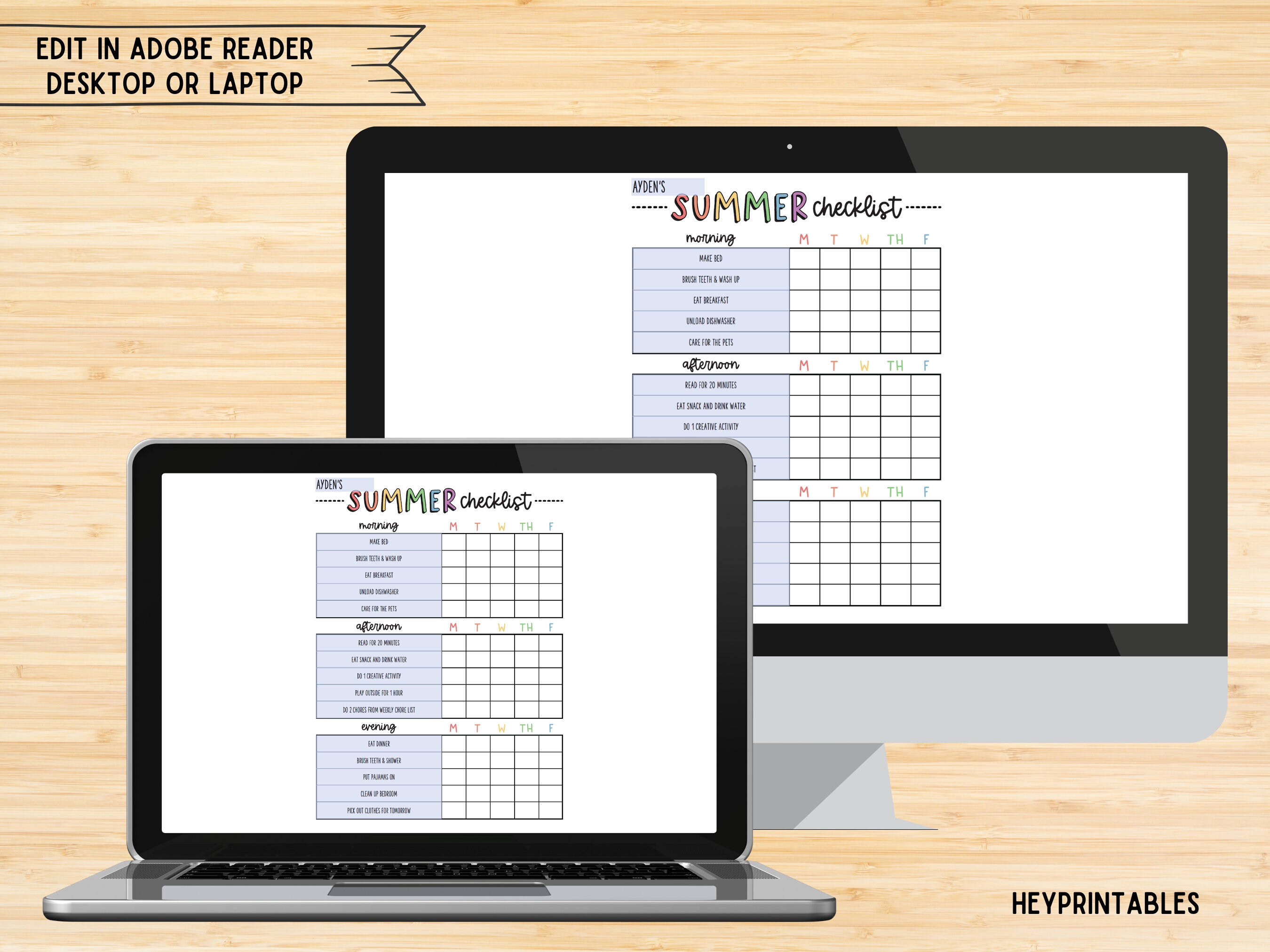 Chore Chart, Printable Editable Summer Daily Checklist for Kids, Chore ...