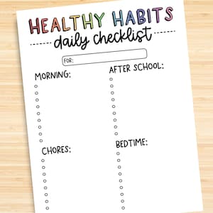 Healthy Habits Checklist, Chore Chart, Kids Daily Routine, Printable ...