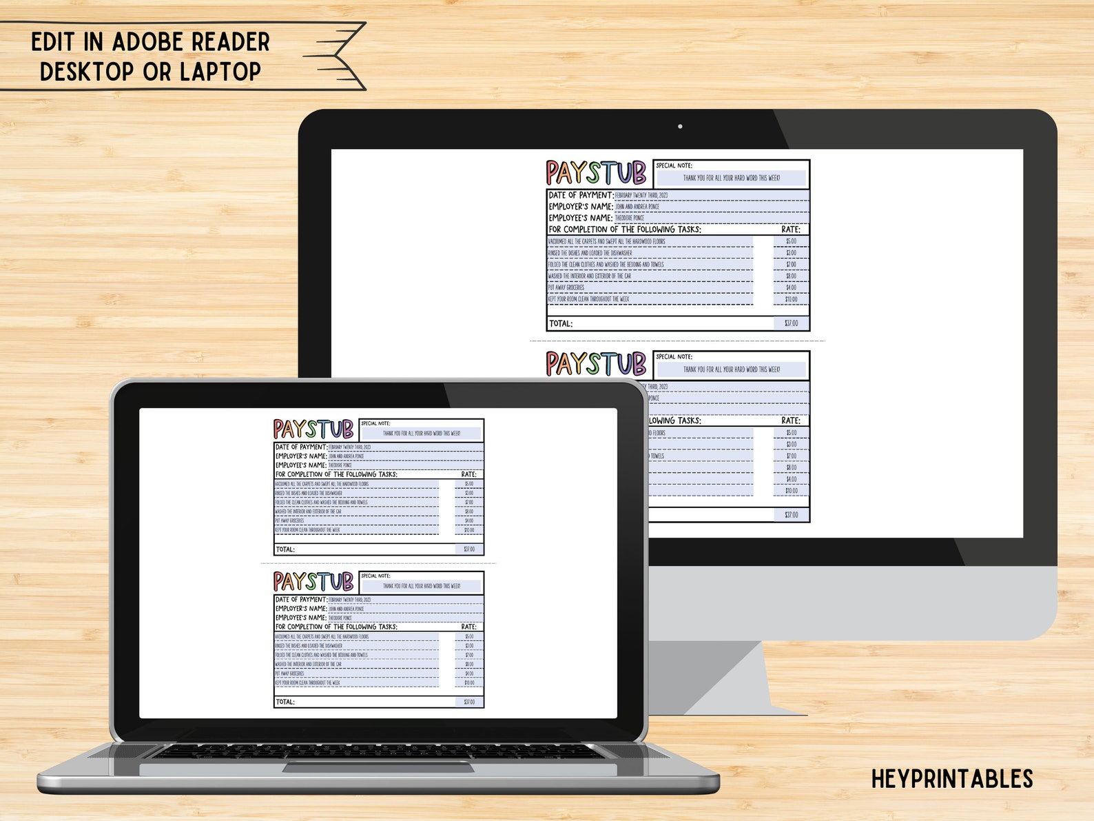 Editable Paystub for Kids, Printable Kids Payslip, Reward Payslip, Kids ...