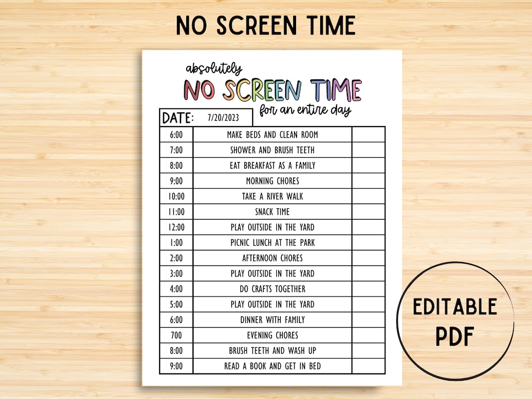 Screen Time Chore Chart, Editable Screen Time Schedule, Printable ...