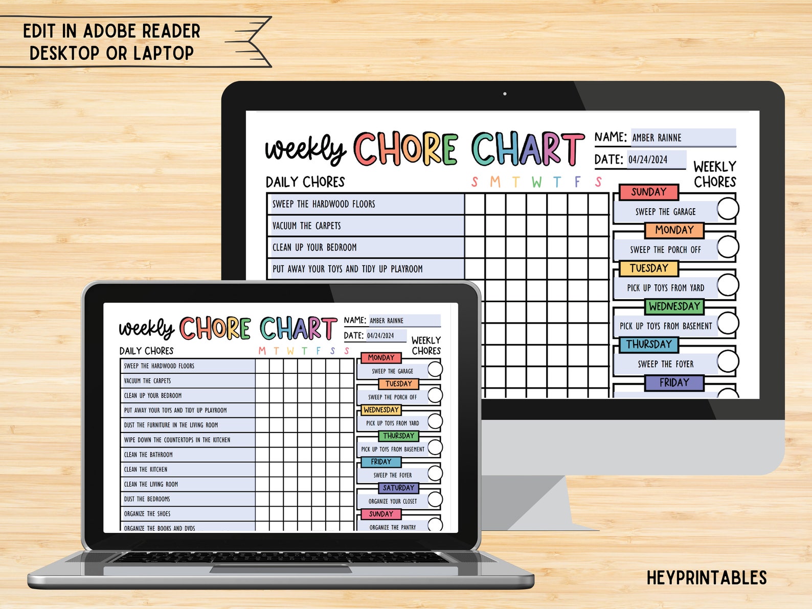 Editable Chore Chart for Kids, Printable, Kids Daily Weekly ...