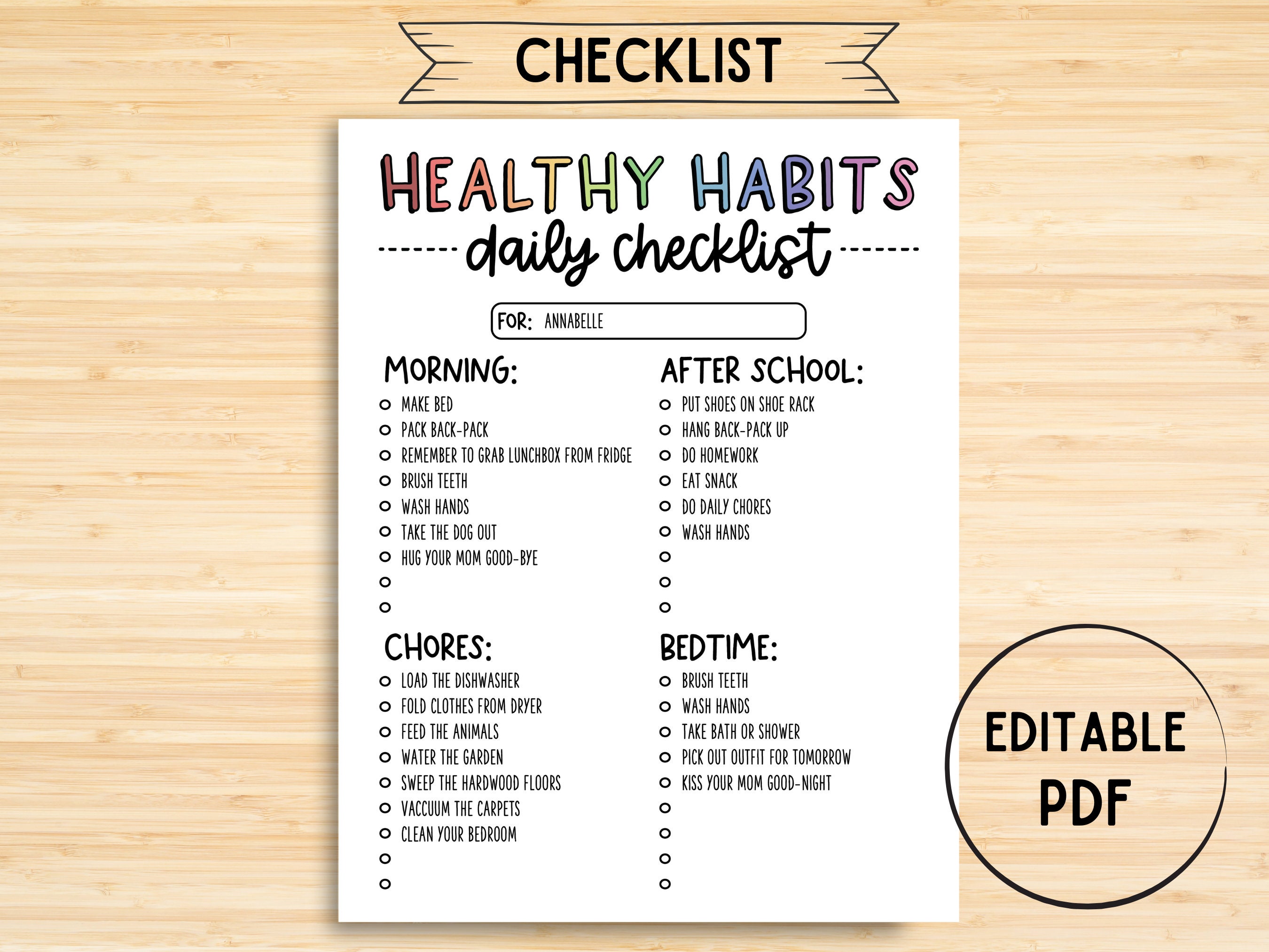 Healthy Habits Checklist Chore Chart Kids Daily Routine - Etsy Canada