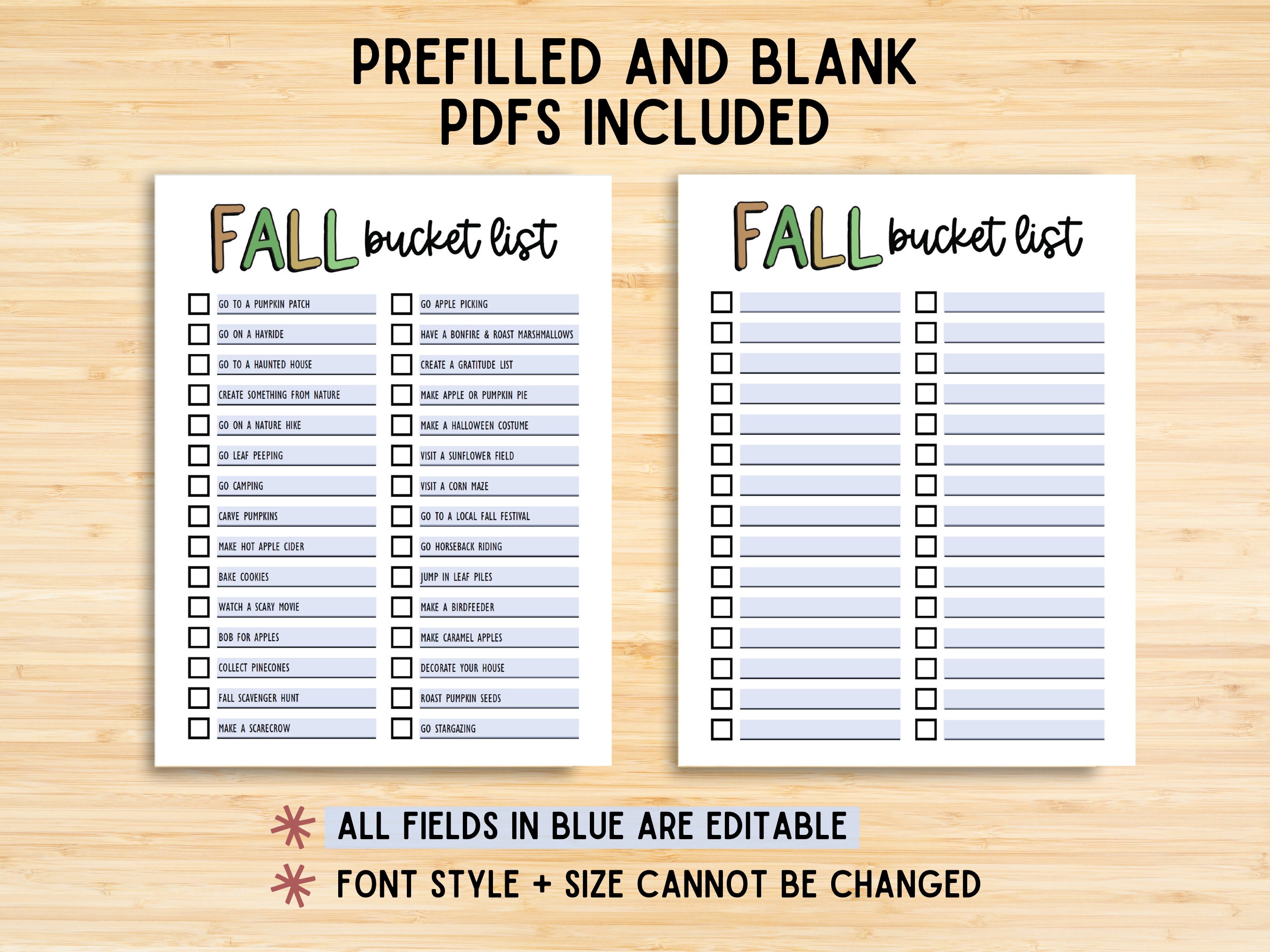 Editable Fall Bucket List, Printable Autumn Bucket List, Fall Bucket ...