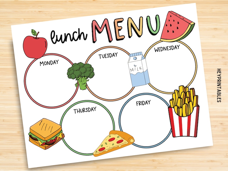 Editable Kids Lunch Planner Meal Weekly Planner Lunch Menu - Etsy