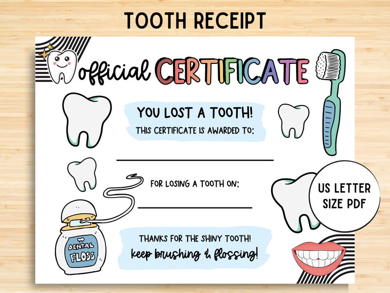 Tooth Fairy Certificate for Boys, First Lost Tooth, Tooth Fairy Receipt ...