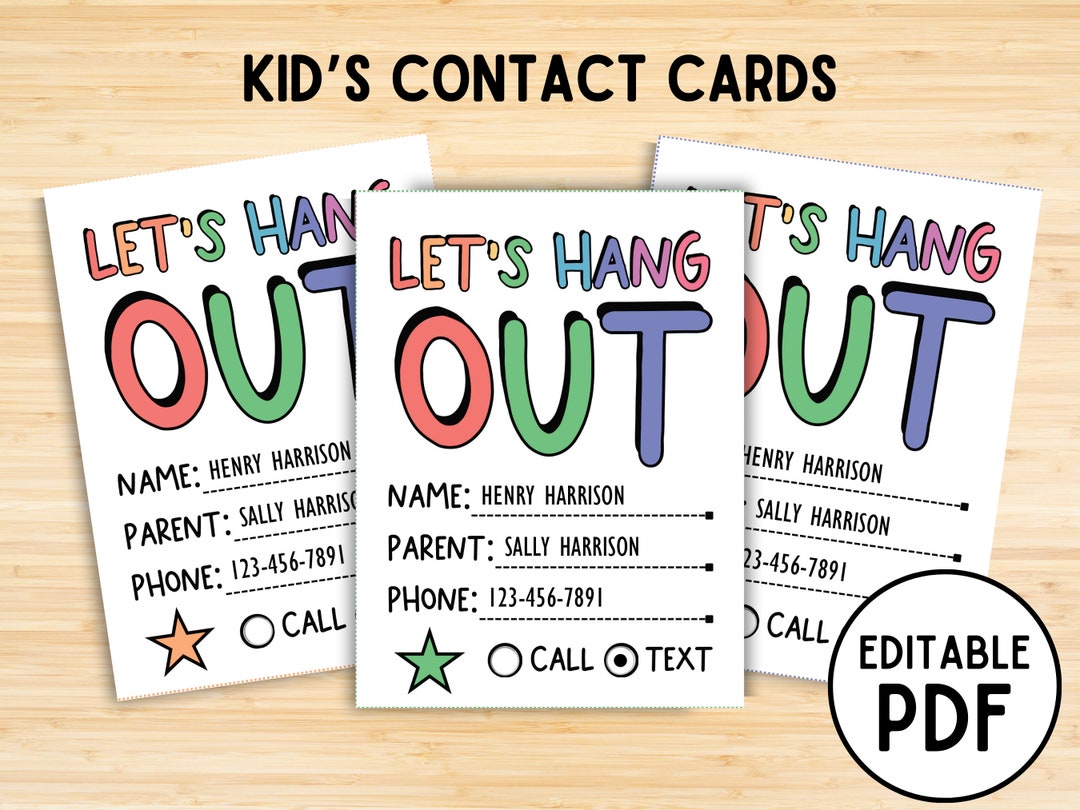 Summer Contact Card, Printable, End of School Cards for Kids, Play Date ...