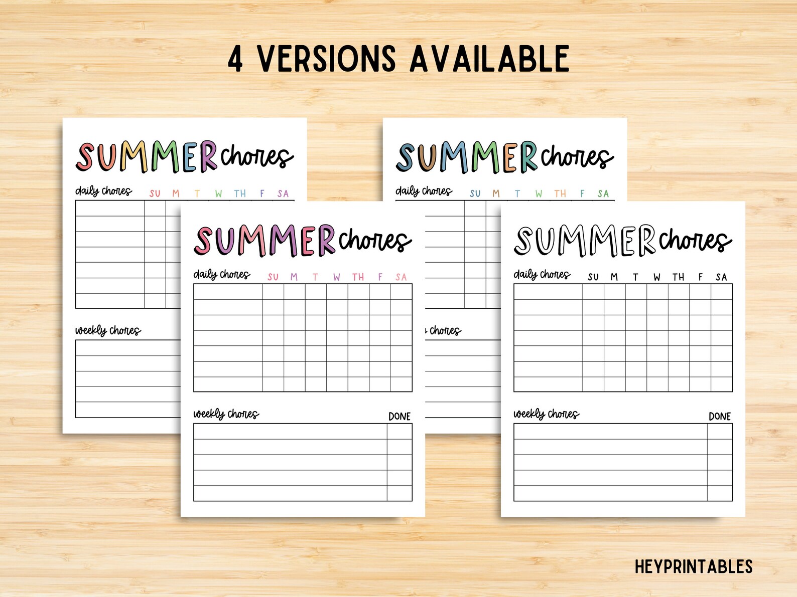 Chore Chart, Printable Editable SUMMER Daily & Weekly Kids Chore ...