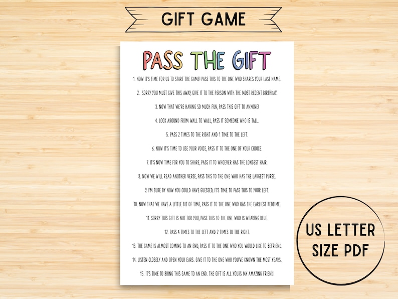 Pass the Gift Game Birthday Game Family Game Kids Games - Etsy