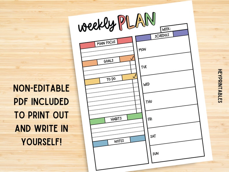 Editable ADHD Planner Printable Set, Daily Planner, Weekly Planner ...