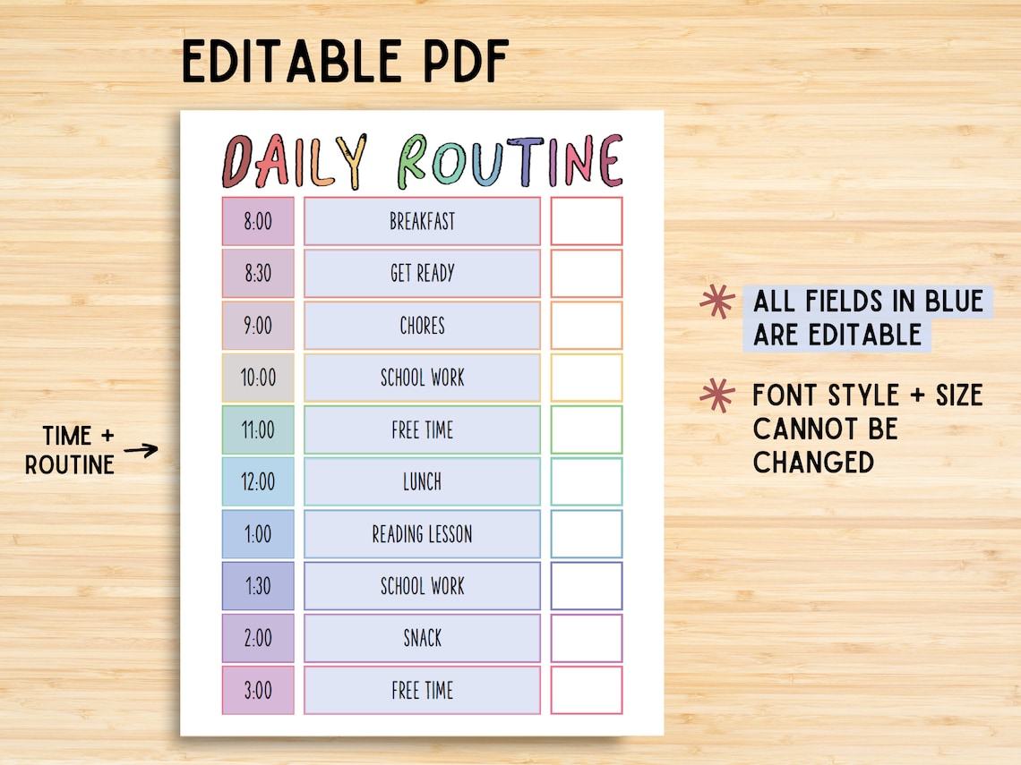 Daily Routine Printable Daily Routine Responsibility Chart - Etsy