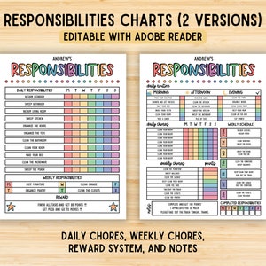 Editable Kids Chore Chart Bundle, Printable Responsibility Chart Bundle ...