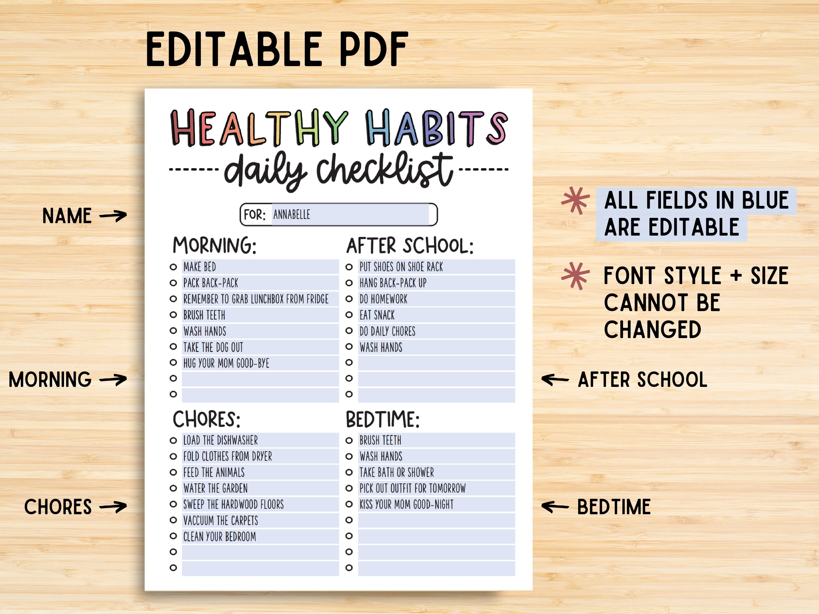 Healthy Habits Checklist, Chore Chart, Kids Daily Routine, Printable ...