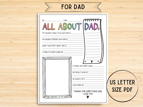 Father's Day Gift From Kids All About My Dad Printable - Etsy