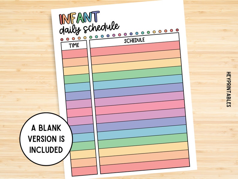 Daycare Daily Schedule for Infants, Kids Daily Schedule Template ...