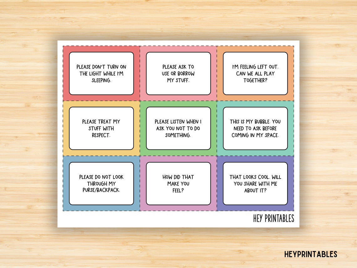 Printable Boundary Cards for Kids by Kids Social Emotional - Etsy