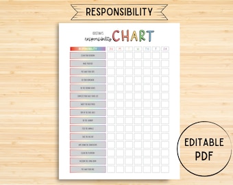 Printable Kid's Chore Chart Editable Child Responsibility Chart ...