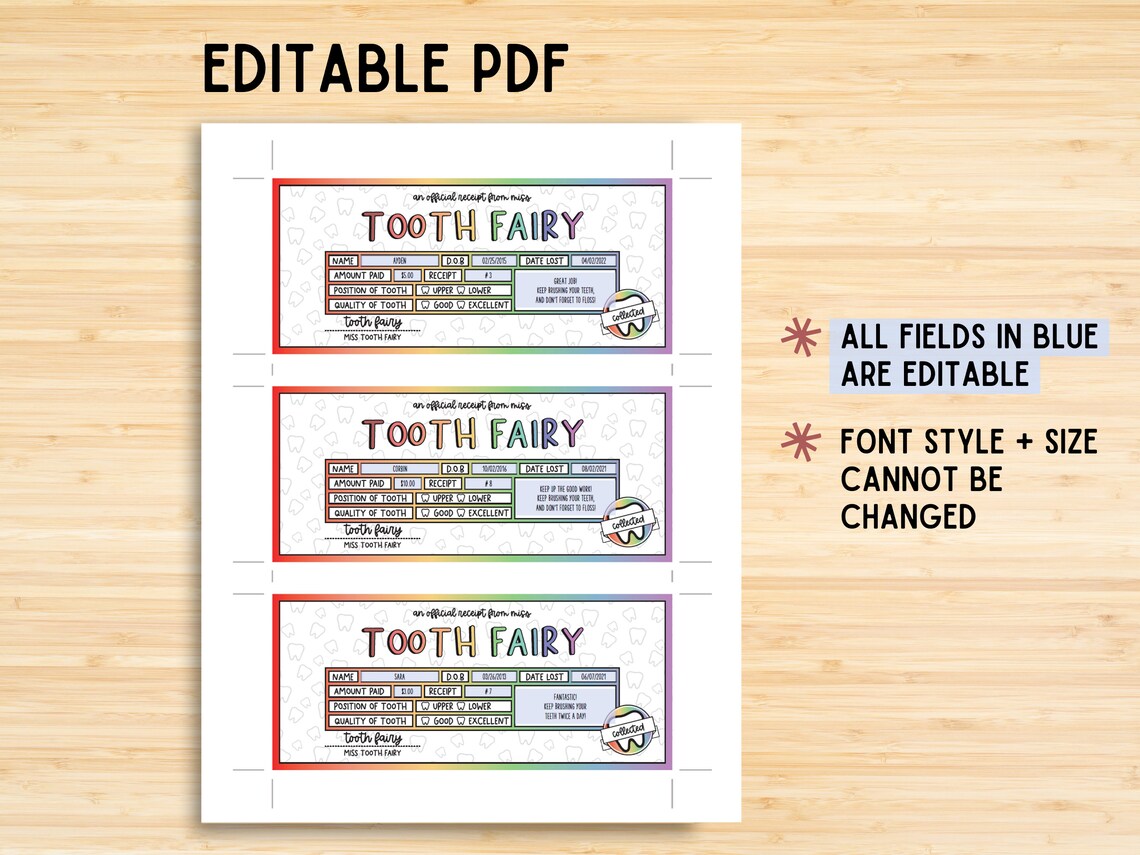 Tooth Fairy Receipt, Tooth Fairy Letter, Lost Tooth Gift, Pink Tooth ...