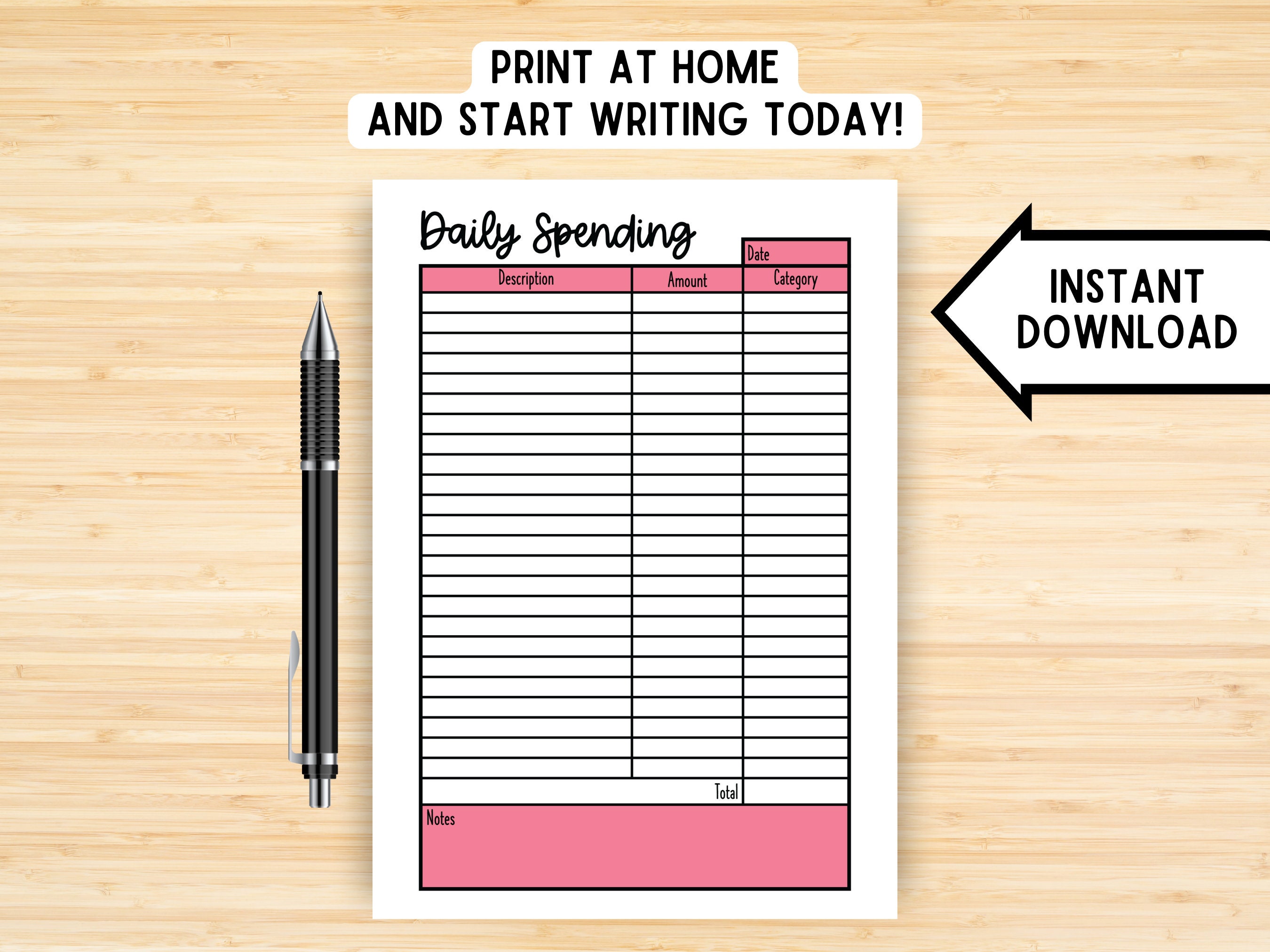 Daily Spending Log Tracker, Spending Tracker, Expense Tracker Printable ...