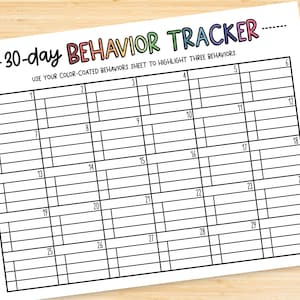 Kids 30-day Behavior Tracker, Color-coated, Good Bad Behaviors, Daily ...