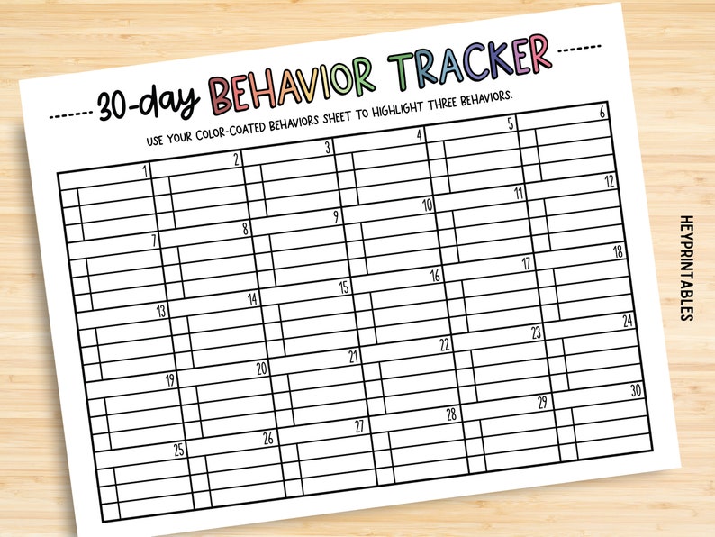 Kids 30-day Behavior Tracker Color-coated Good Bad - Etsy