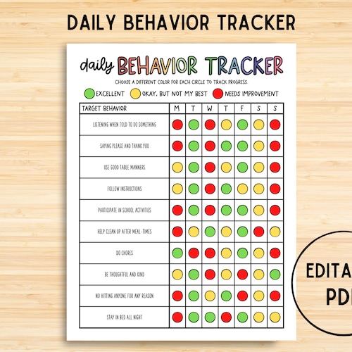 Daily Behavior Tracker Behavior Tracking for Kids Track - Etsy