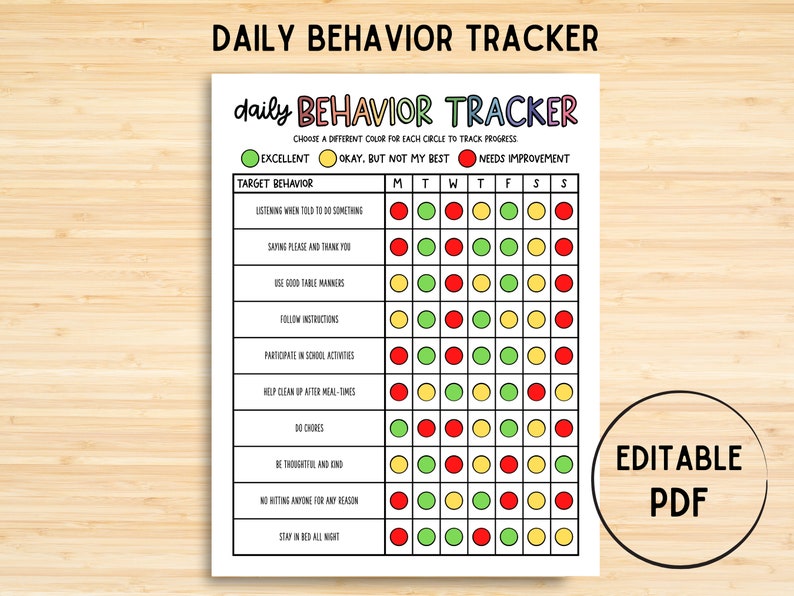Daily Behavior Tracker Behavior Tracking for Kids Track - Etsy