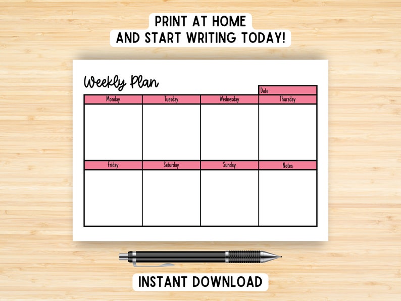 Weekly Planner Printable Landscape, Rainbow Weekly Schedule, Week at a ...