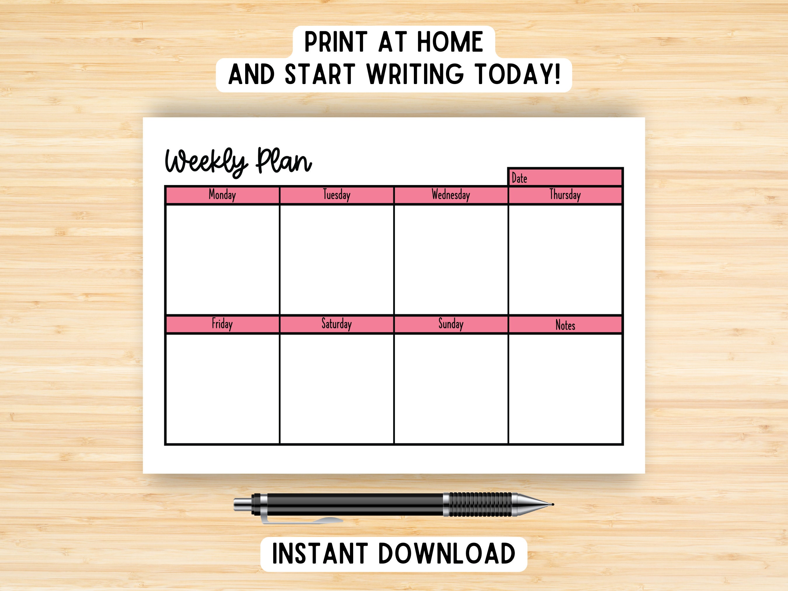 Weekly Planner Printable Landscape, Rainbow Weekly Schedule, Week at a ...