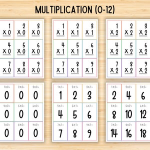 Multiplication Flashcards, Math Facts 0-12, Math Practice, Times Tables ...