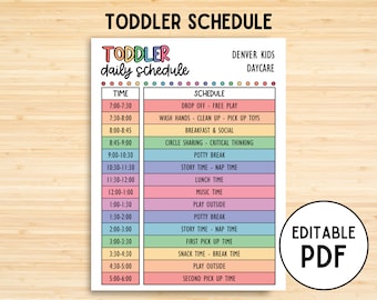 Daycare Daily Schedule for Pre-k, Printable Child Care, Kids Daily ...