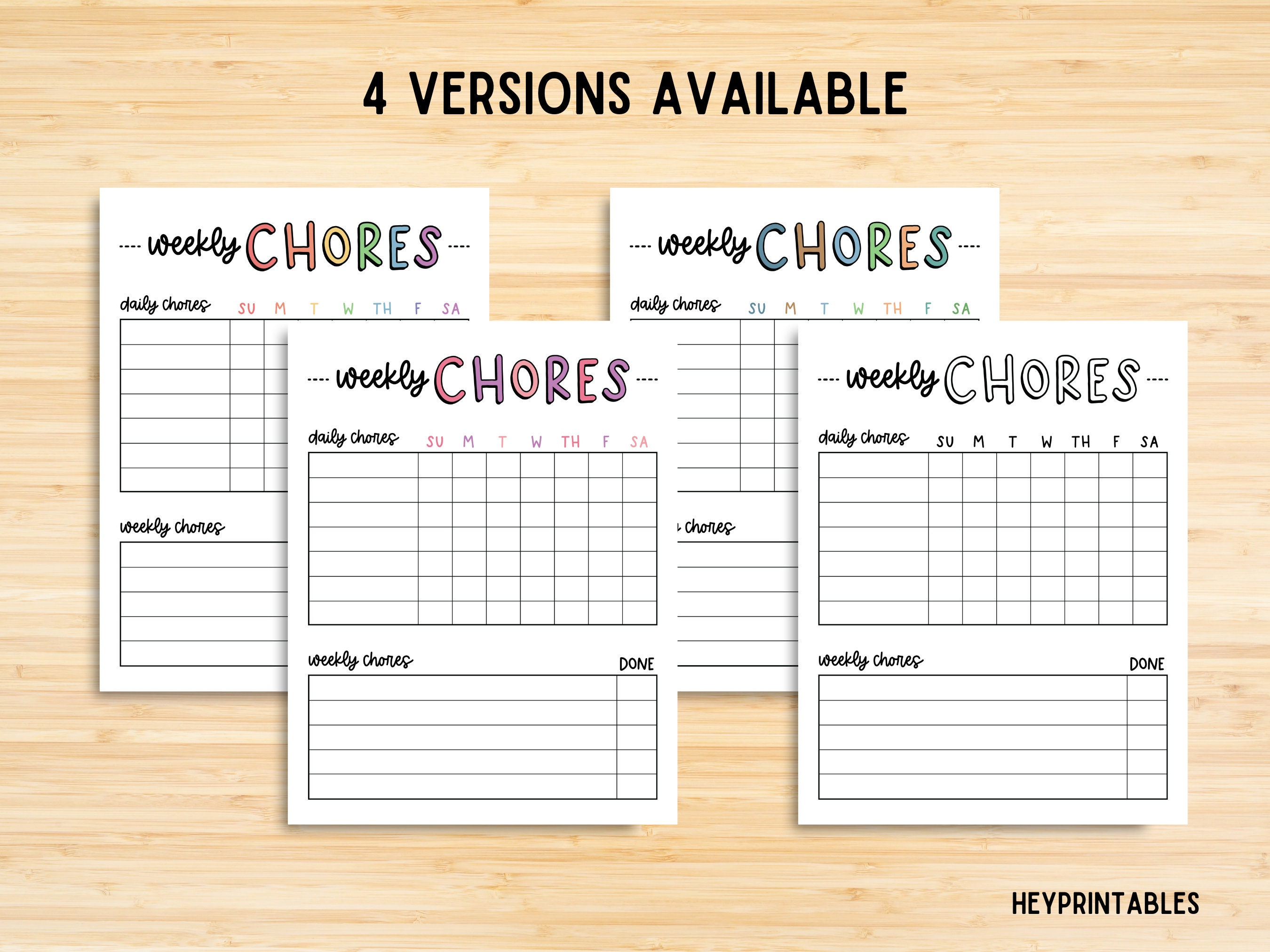 Chore Chart Printable Editable Daily & Weekly Kids Chore - Etsy