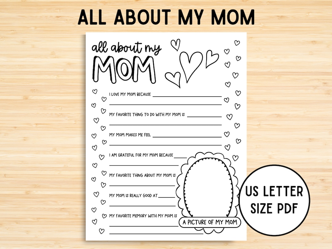 All About Mom, Mothers Day Gift, All About My Mom Printable, Mothers ...