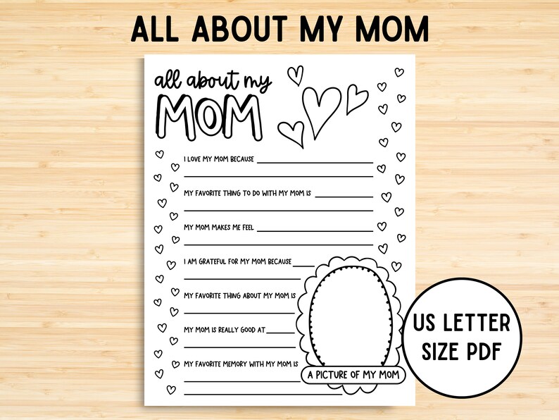 All About Mom, Mothers Day Gift, All About My Mom Printable, Mothers ...