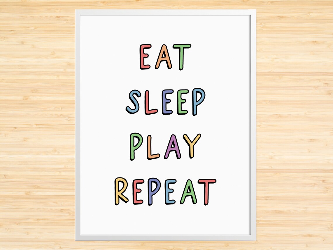 Eat Sleep Play Repeat Printable Nursery Wall Art Quote Poster Baby Boys ...