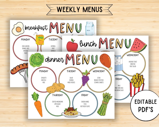 Editable Kids Breakfast Planner, Meal Weekly Planner, Breakfast Menu ...