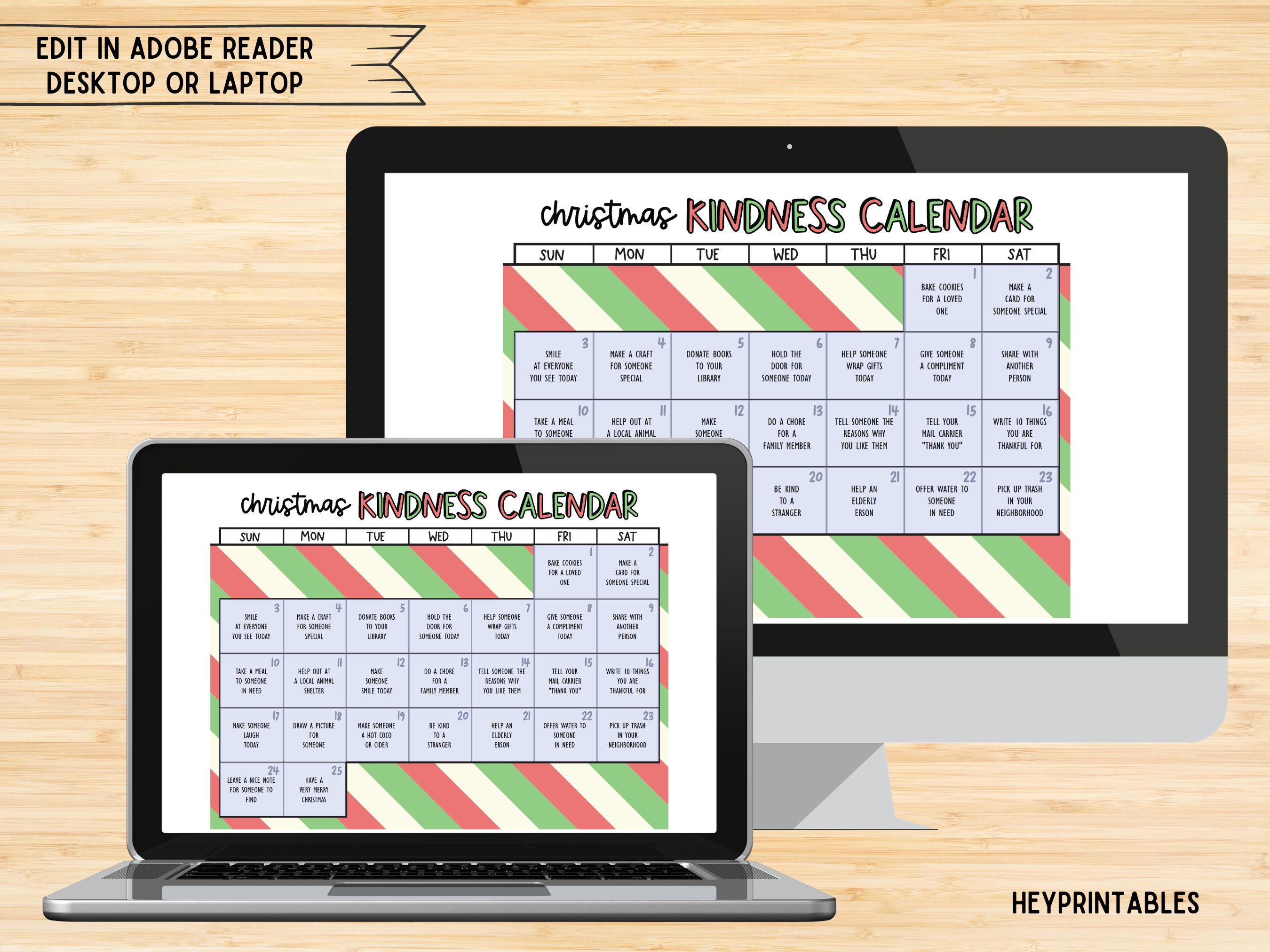 Christmas Acts of Kindness Calendar, Kindness Challenge, Kids Advent ...