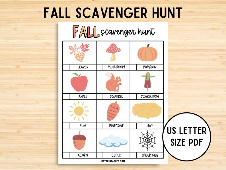 Fall Scavenger Hunt, Autumn Scavenger Hunt Kids, for Toddlers, Fall ...