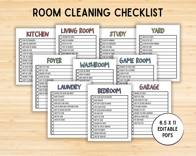 Printable Kids Room Cleaning Guide, Chore Chart Editable PDF, Family ...