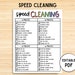 Speed Cleaning Checklist, Printable Speed Cleaning Checklist, Power ...